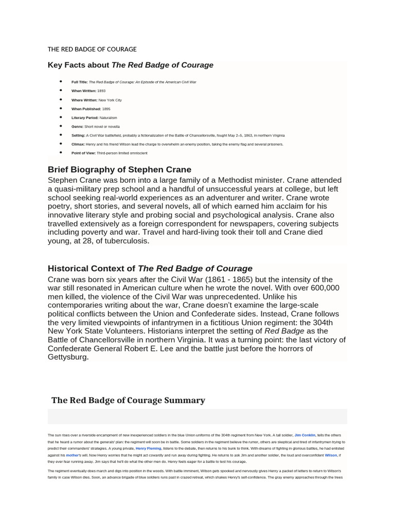 THE RED BADGE OF COURAGE Notes | PDF | The Red Badge Of Courage ...