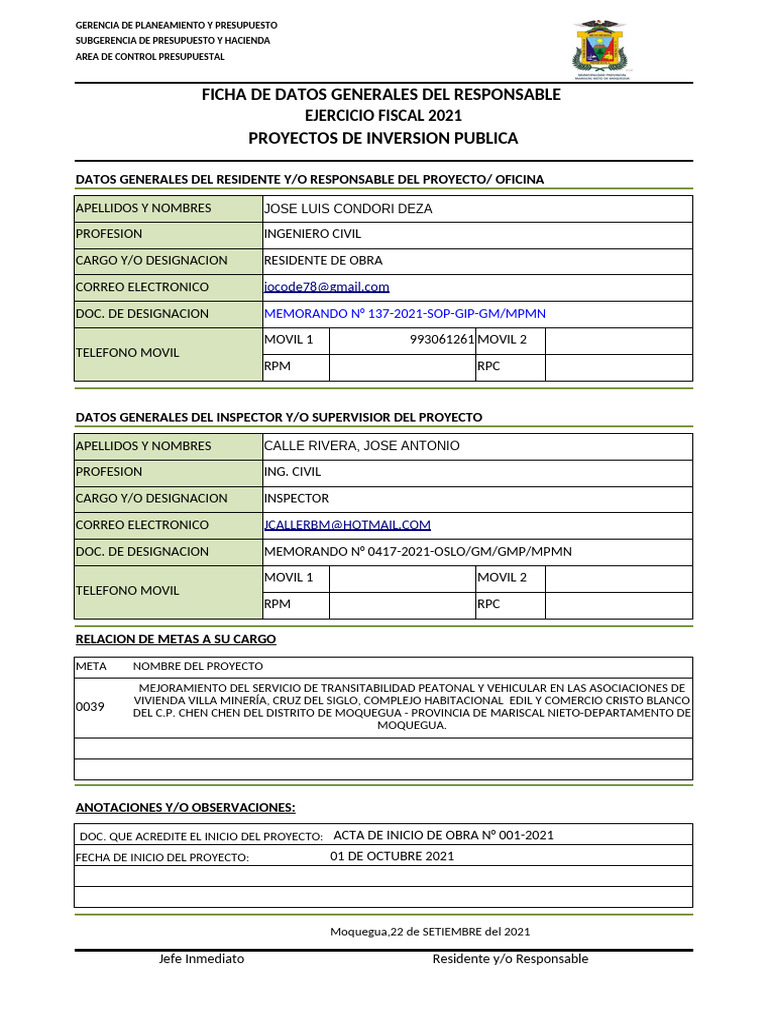 Ficha de Datos Generales | PDF