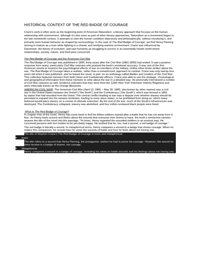 Historical Context of The Red Badgeof Courage | PDF | The Red Badge Of ...
