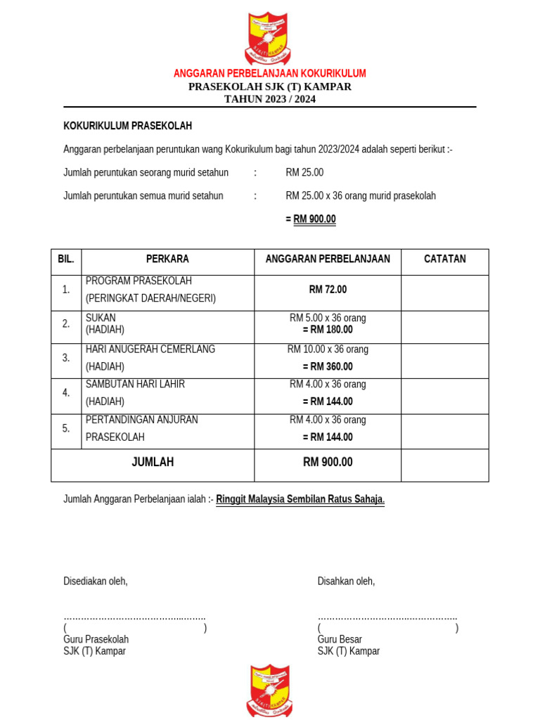 Anggaran Perbelanjaan Pra | PDF