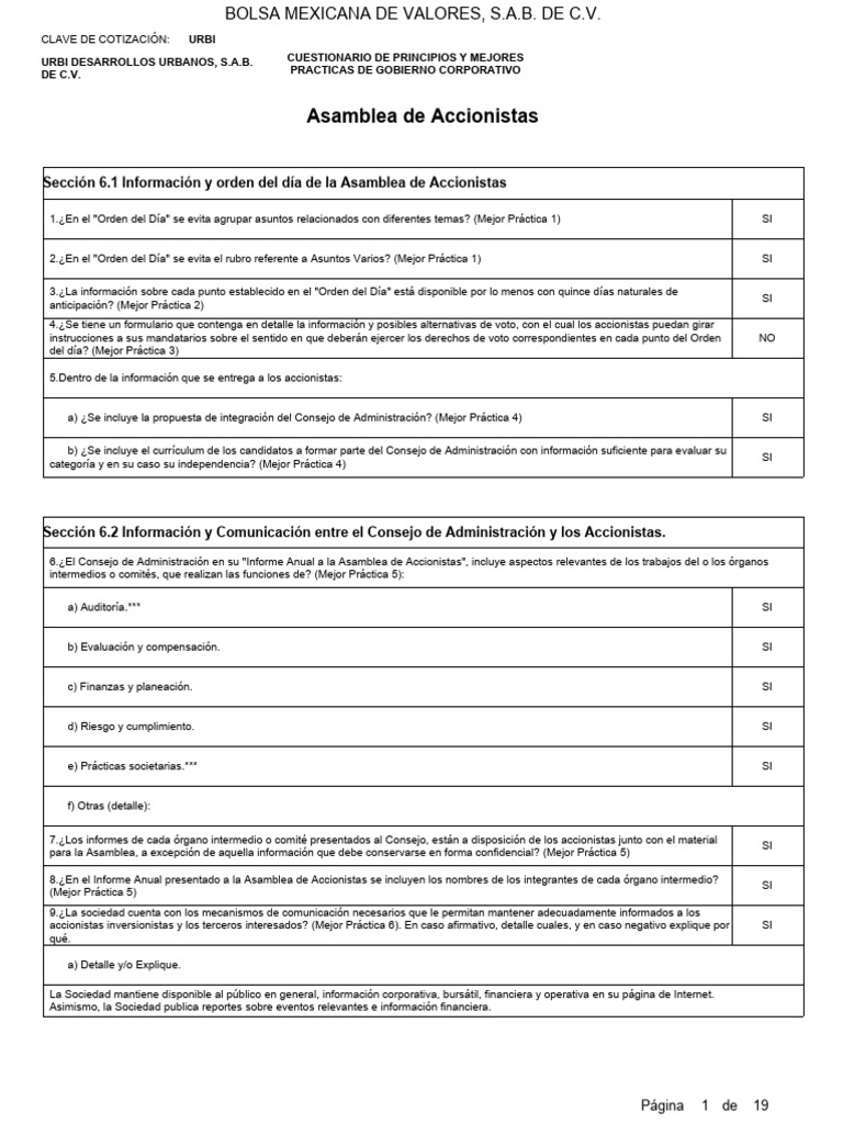 Gobierno Corporativo en URBI | PDF | Auditoría | Junta Directiva