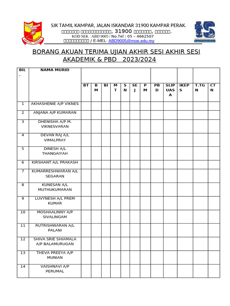 Borang Akuan Terima Uasa & PBD 2023 2024 | PDF
