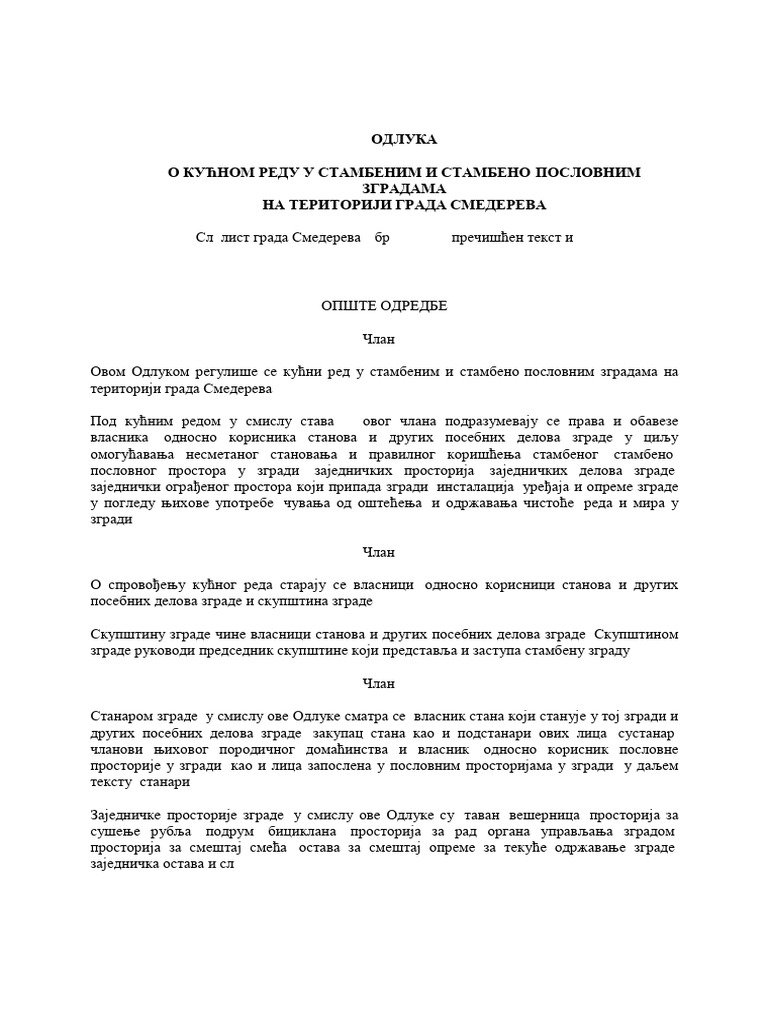 4-Odluka o Kucnom Redu U Stambenim I Stambeno Poslovnim Zgradama Na ...