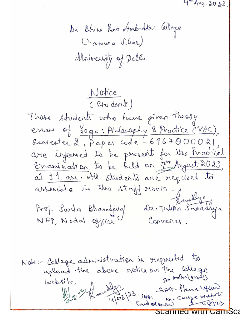 Student Notice Reg. VAC Practical Exam On 7.08.2023 - 0 | PDF