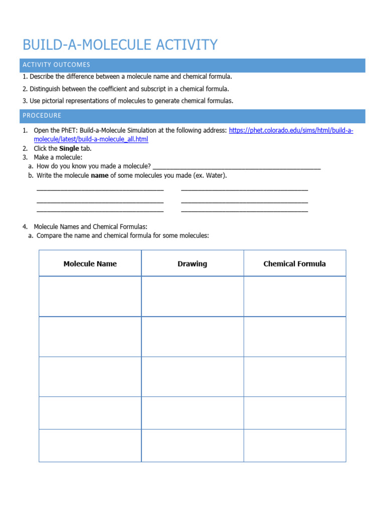 Build-a-Molecule Activity Guide | PDF | Chemistry | Physical Sciences