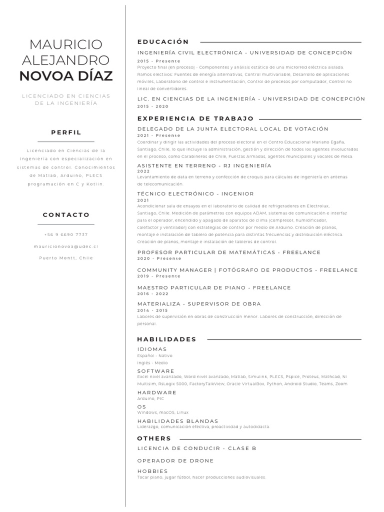 Mauricio Novoa CV | PDF | Ingenieria Eléctrica | Electrónica