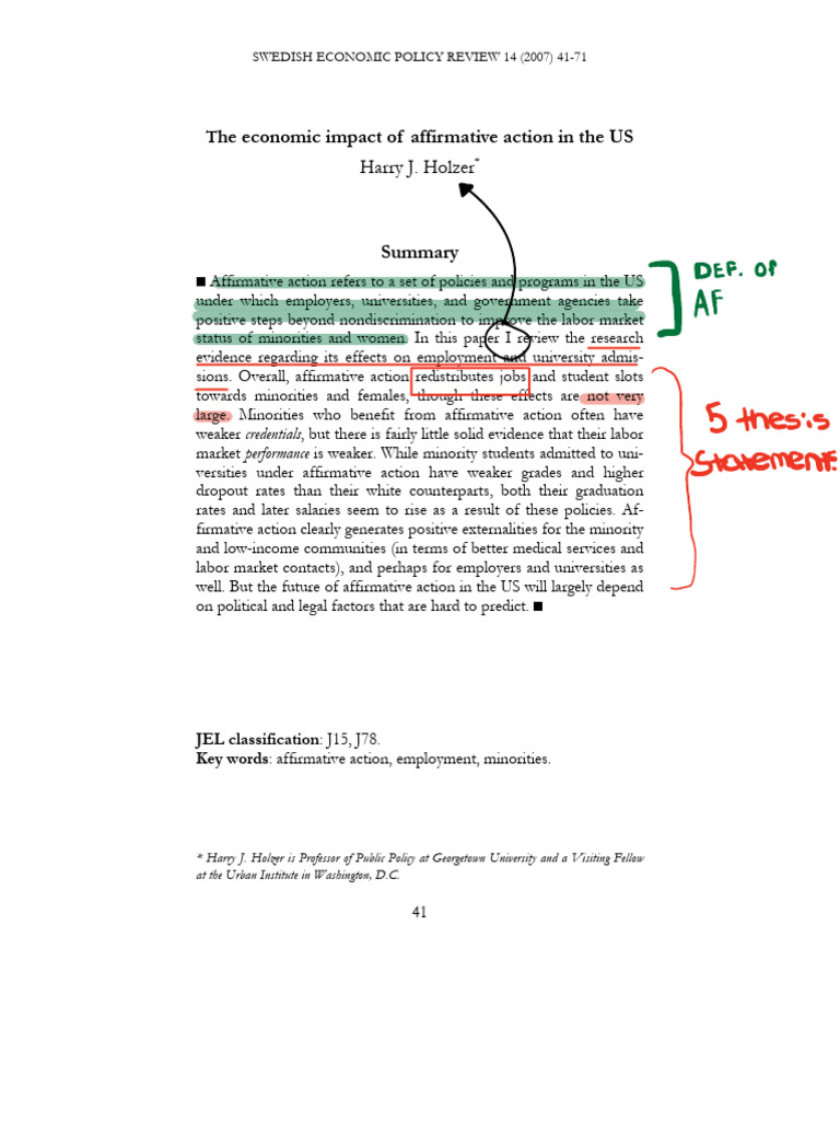 Harry Holzer The Economic Impact of Affirmative Action in The Us | PDF ...