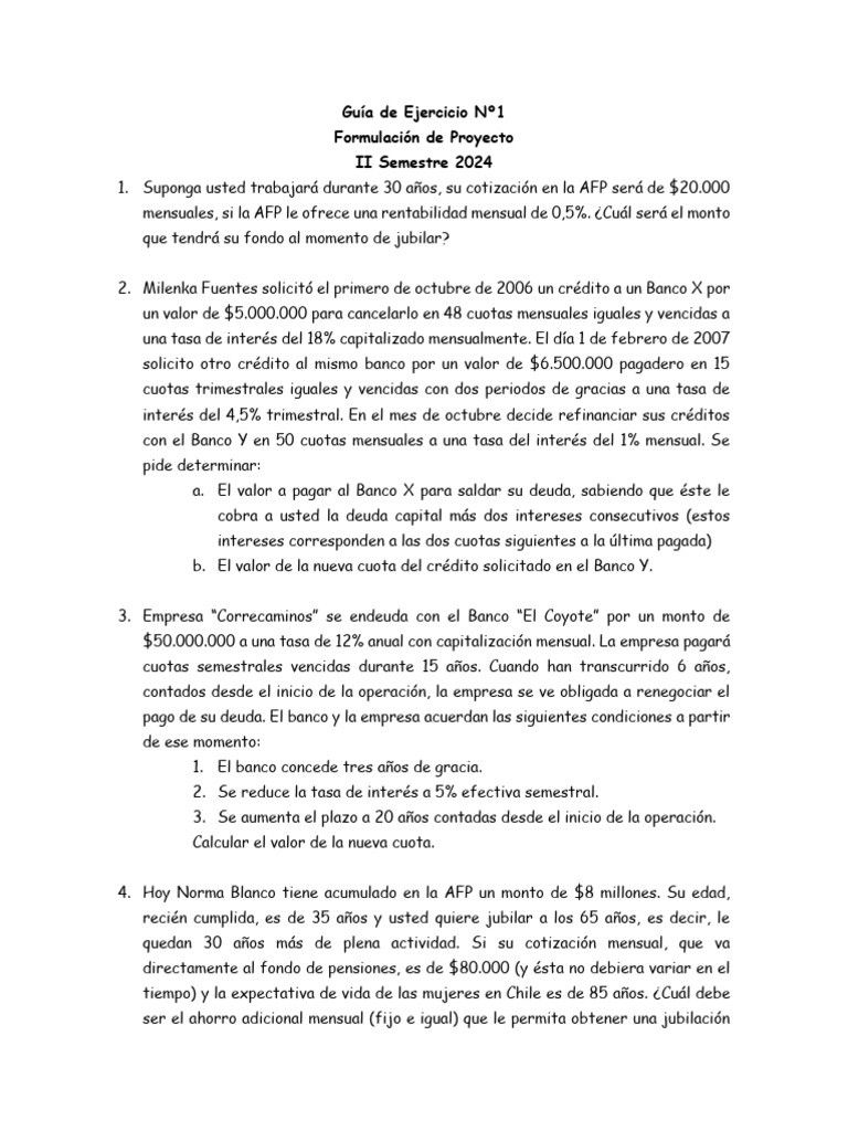 Guia de Ejercicio #1 | PDF | Interés | Pensión Guia de Ejercicio #1 | PDF | Interés | Pensión