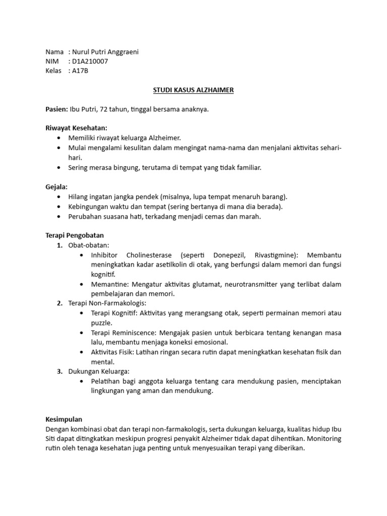 Nurul Putri Anggraeni - D1A210007 - Studikasus - Alzhaimer | PDF