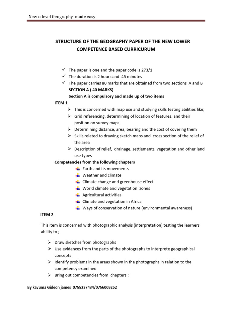 Structure of The Geography Paper of The New Lower Competence Based ...