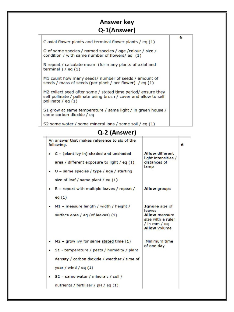 Experimental Design Answer Key | PDF