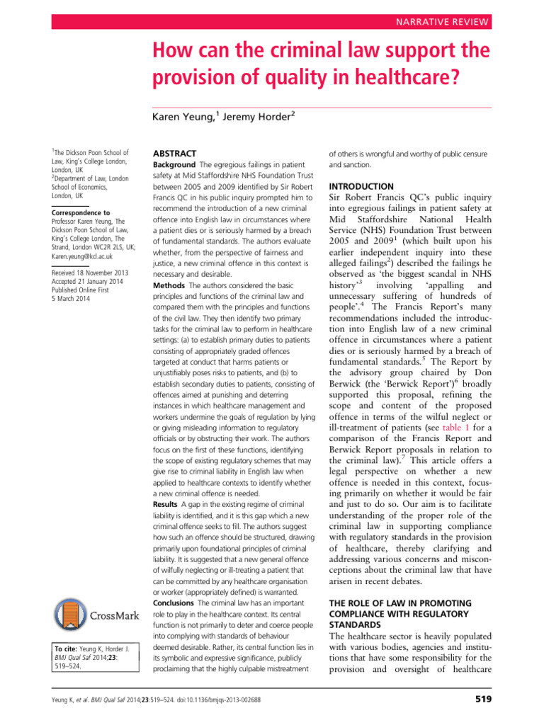 How Can The Criminal Law Support The Provision of Quality in Healthcare ...