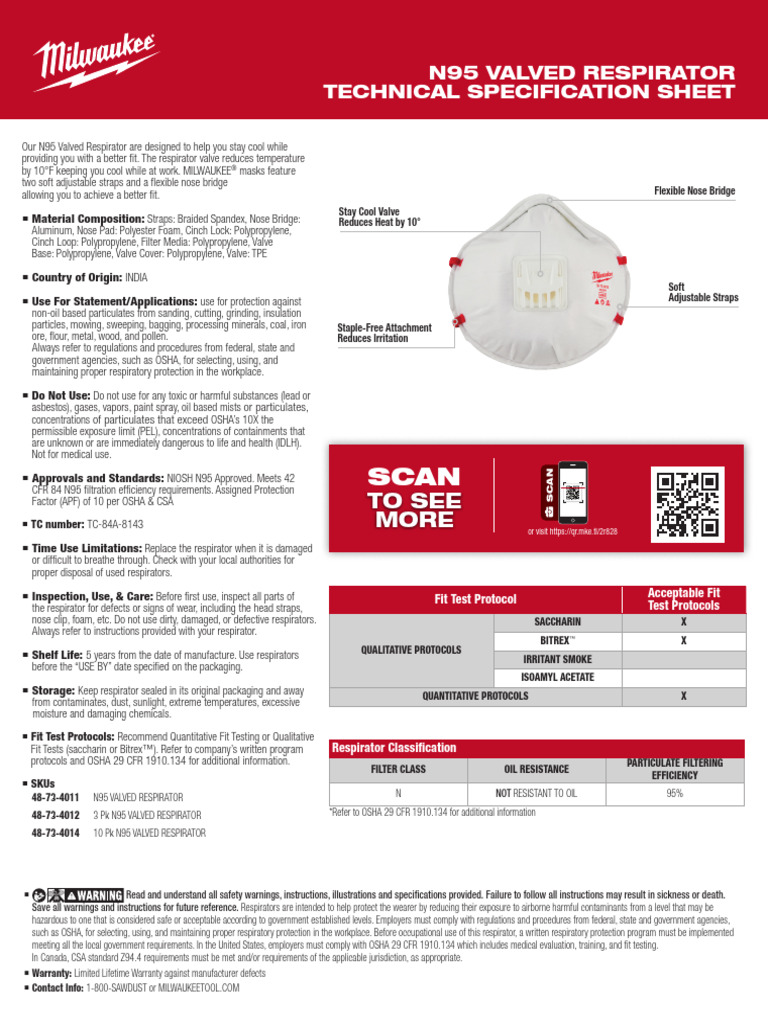 N95 Valved Respirator Spec Sheet | PDF | Working Conditions | Safety
