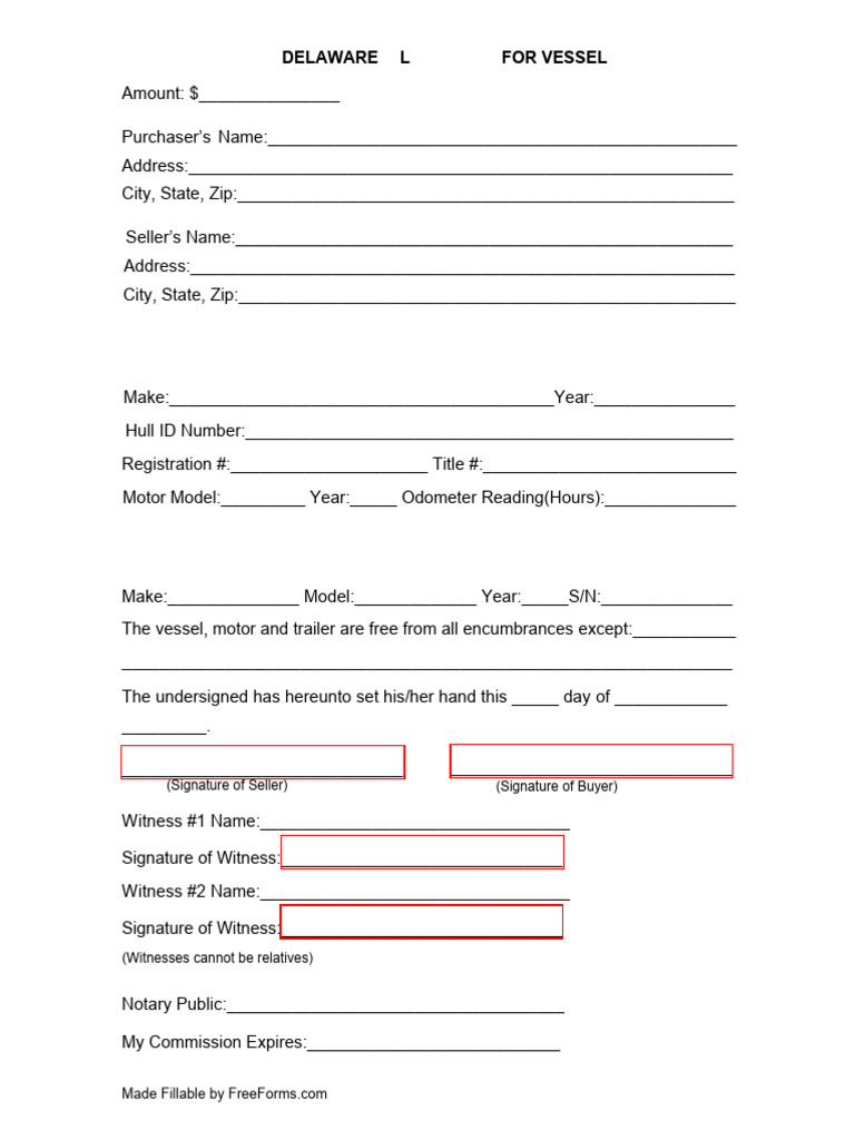 Delaware Vessel Bill of Sale Template | PDF