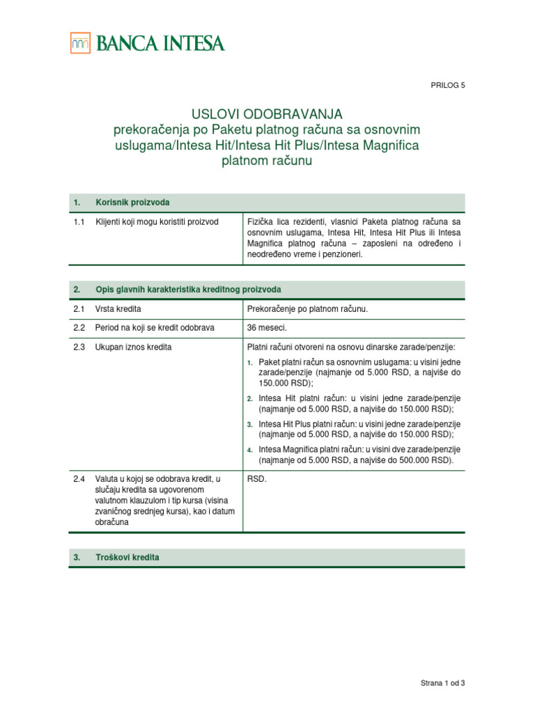 01 09 2023 Prilog 5 Uslovi Odobravanja Dozvoljenog Prekoracenja | PDF