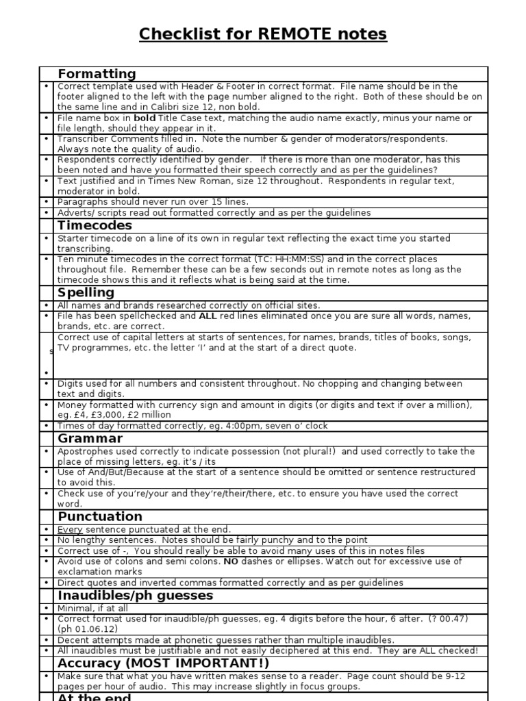 Checklist For REMOTE Notes: Formatting | Download Free PDF | Ellipsis ...