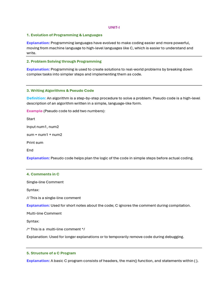 Short Notes On Programming For Problem Solving | PDF | Variable ...