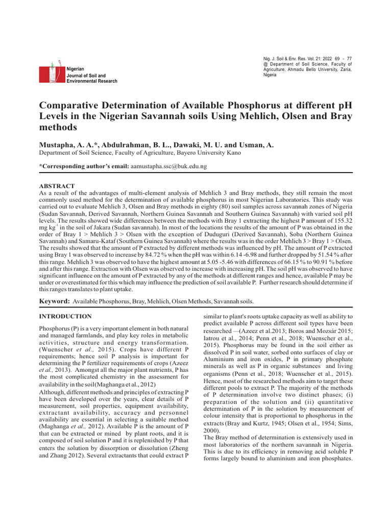 Phosphorus Extraction in Nigerian Savannah Soils | PDF | Soil | Iron