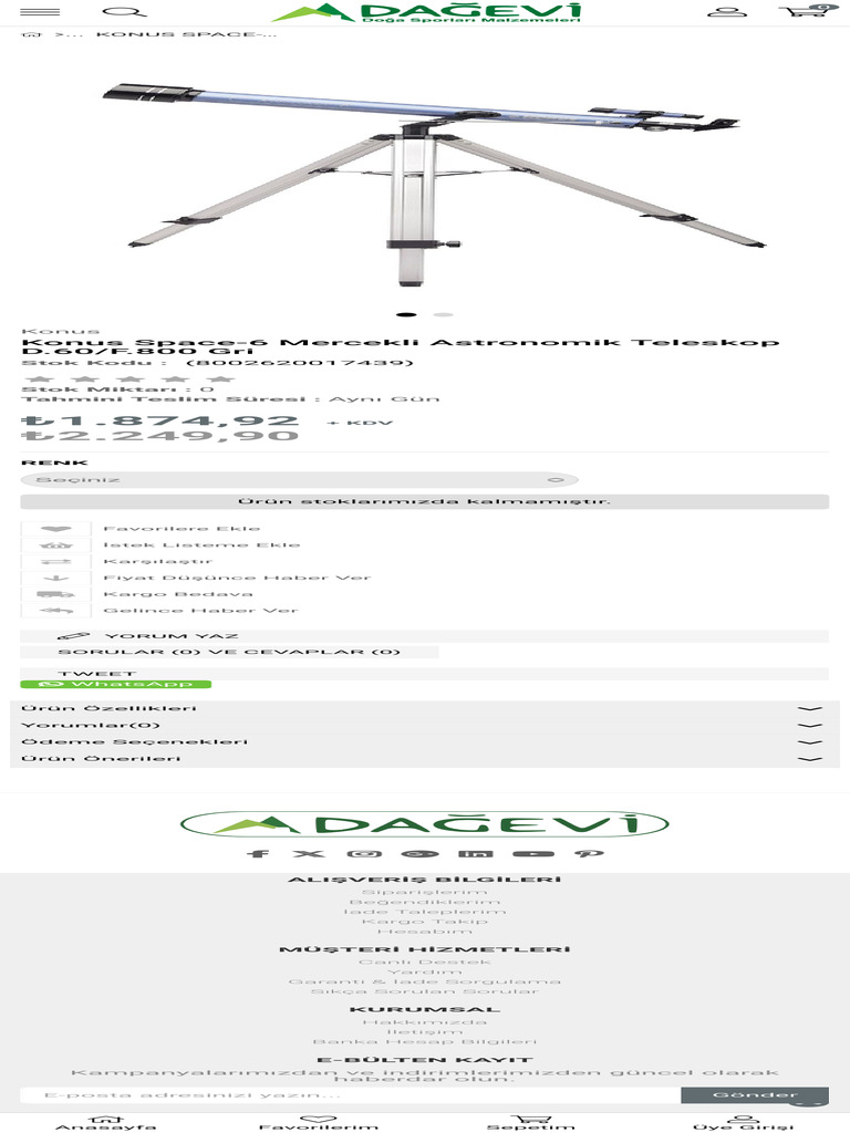 Konus Space-6 Mercekli Astronomik Teleskop D.60F.800 Gri | PDF