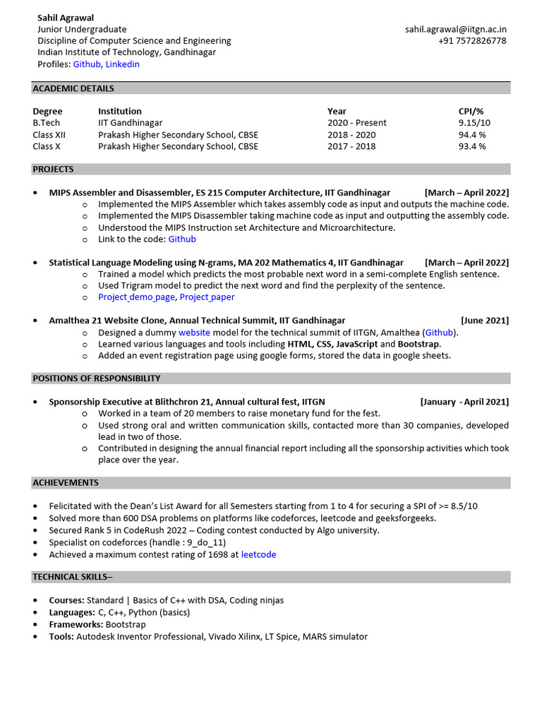 My D.E.Shaw Resume | PDF | Software Engineering | Computer Engineering