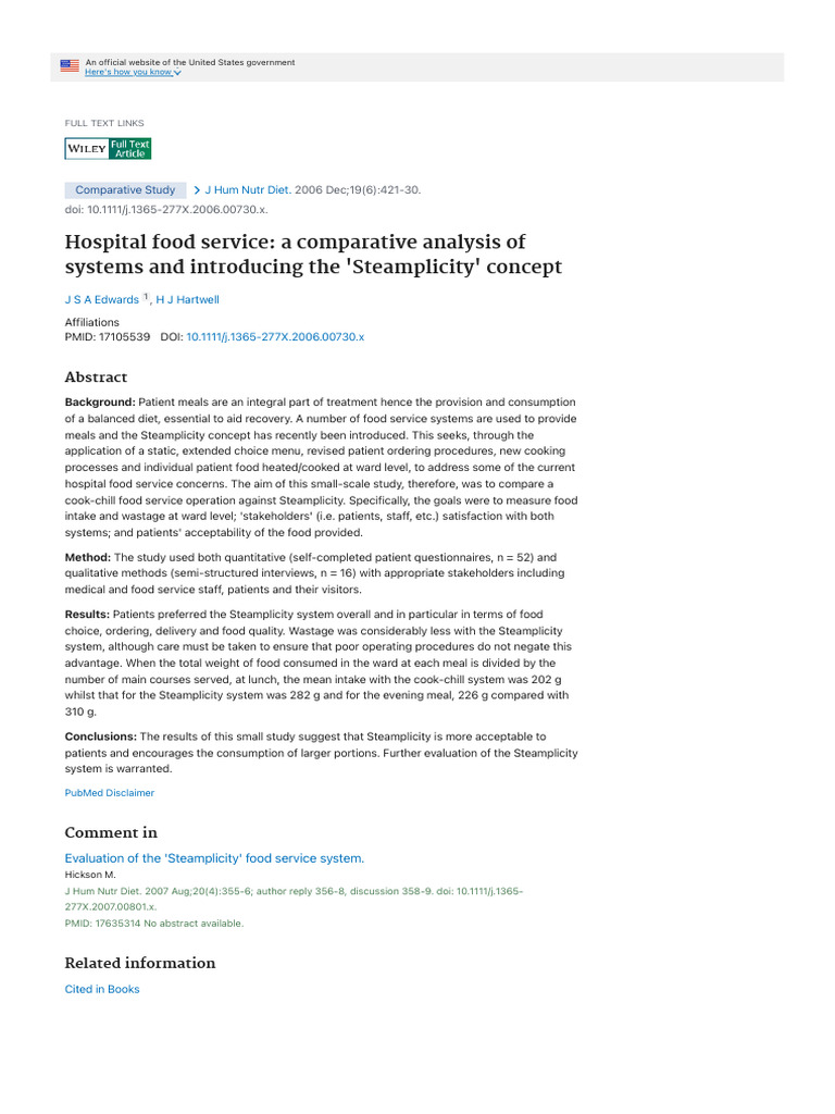 Hospital Food Service - A Comparative Analysis of Systems and ...