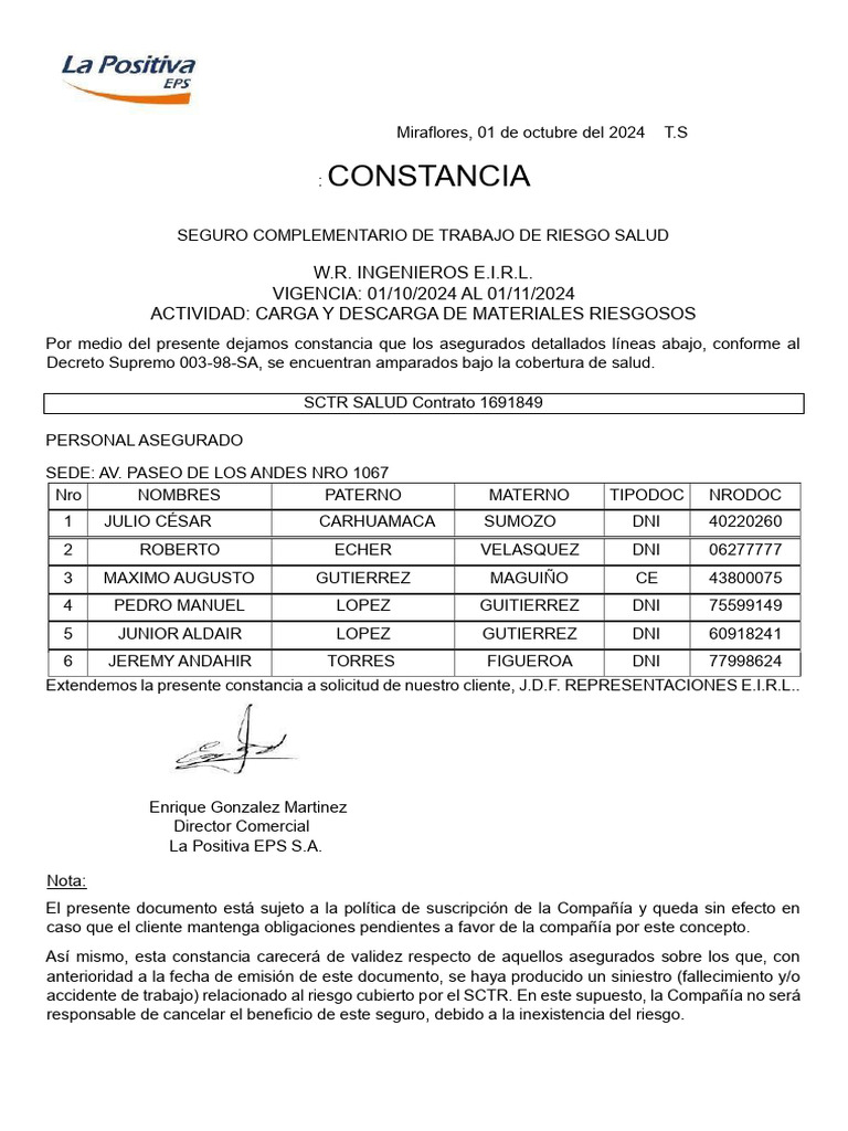 Constancia SCTR Salud Octubre 2024 | PDF