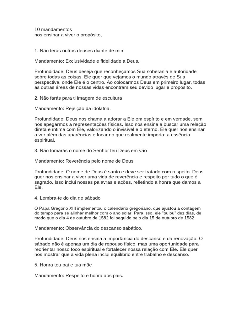 10 Mandamentos Pdf Os Dez Mandamentos Shabat