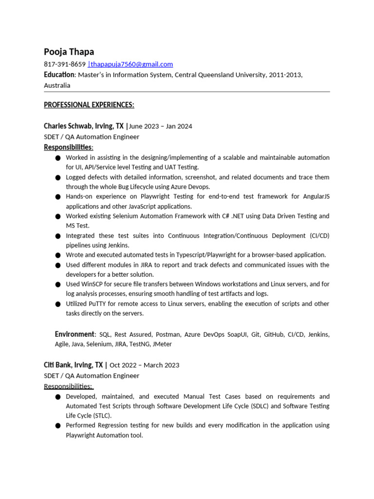 Pooja Thapa - QA | PDF | Selenium (Software) | Software Testing Pooja Thapa - QA | PDF | Selenium (Software) | Software Testing