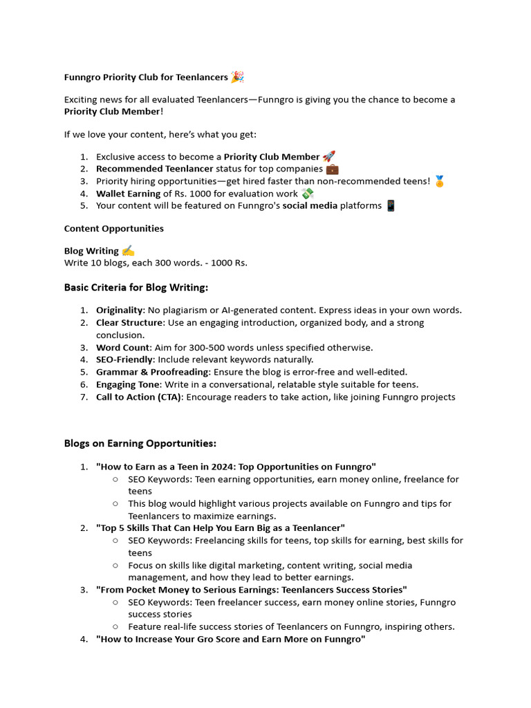Funngro Bloggers Priority Club | PDF | Search Engine Optimization | Freelancer