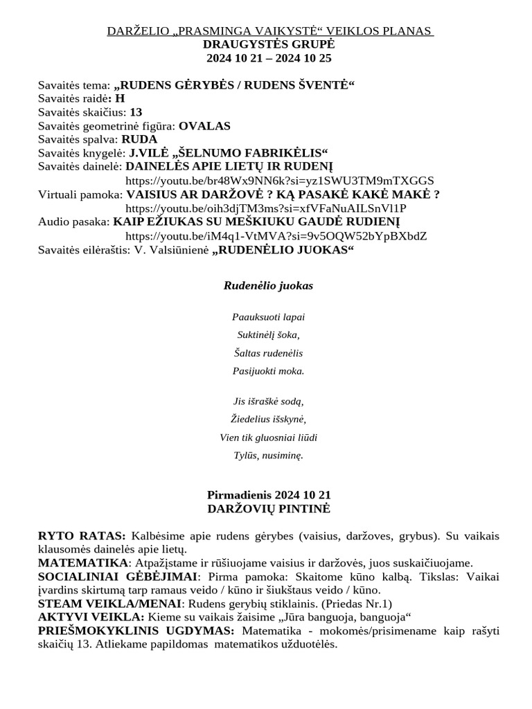 2024 10 21 – 2024 10 25.docx Rudens gėrybės | PDF