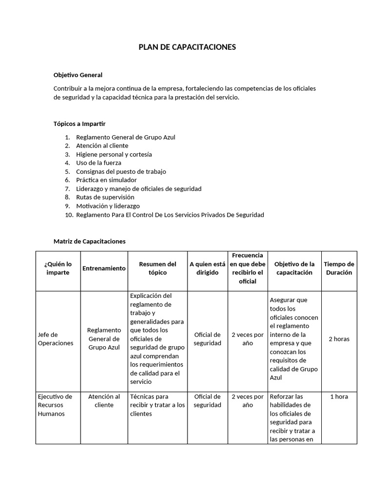 Plan de Capacitaciones | PDF | Economias