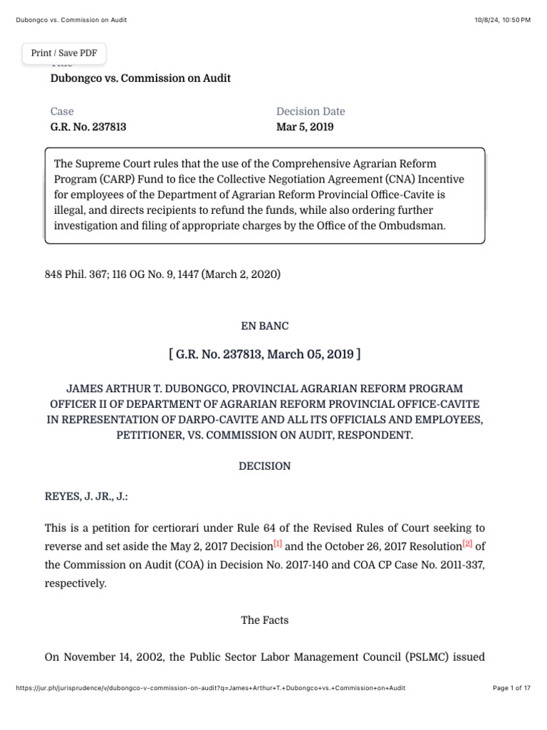 Dubongco vs. Commission On Audit | PDF | Justice | Crime & Violence