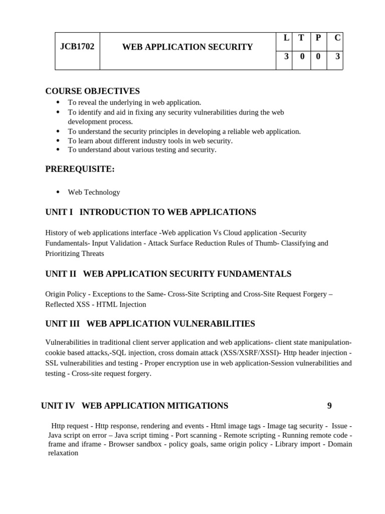 Web Application Security Course Syllabus | PDF | World Wide Web ...