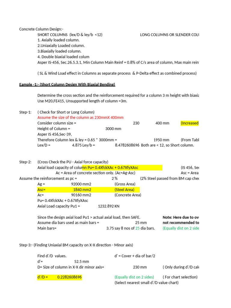 Short Column Design | PDF | Beam (Structure) | Bending