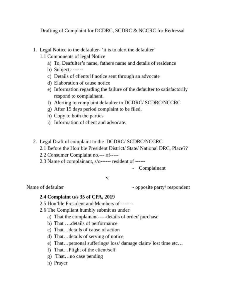 How To To Draft Compalint Under DCDRC, SCDRC and NCDRC | PDF | Law
