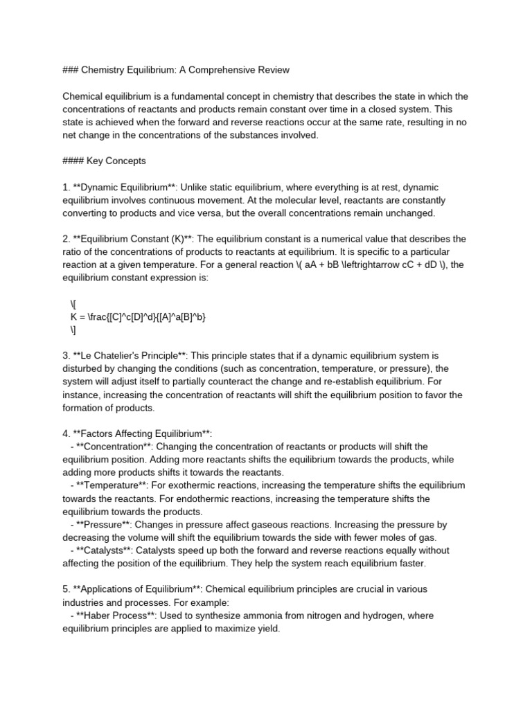 Equilibrium notes | PDF | Chemical Equilibrium | Chemical Reactions