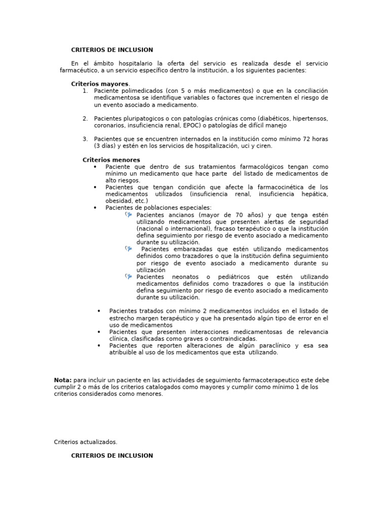 Criterios de Inclusión para Seguimiento Farmacoterapéutico | PDF ...