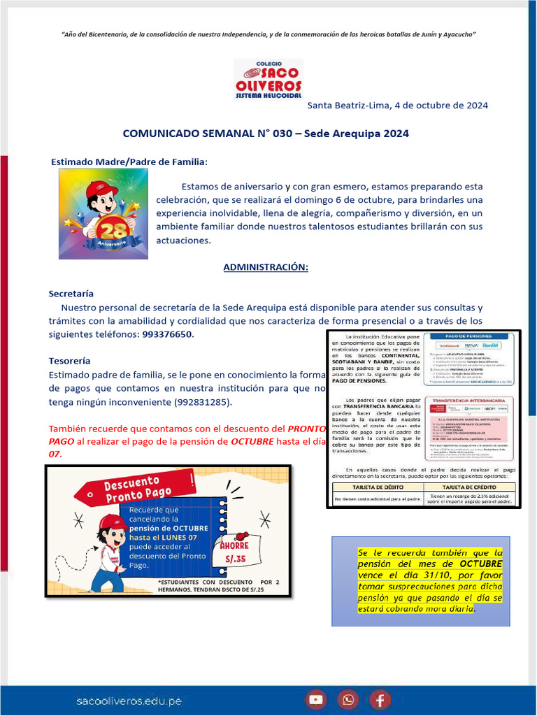Comunicado N°030 - Sede Arequipa TM | PDF | Salud y bienestar
