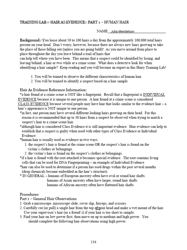 Hair Lab | PDF | Hair | Crime Scene