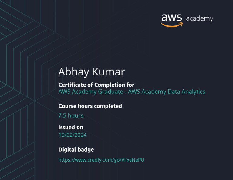 AWS Academy Data Analytics Graduate | PDF | Technology & Engineering
