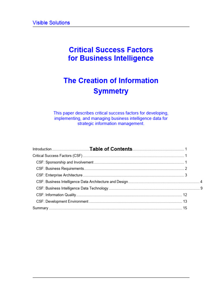 BI - Critical Success Factors For Business Intelligence | PDF ...
