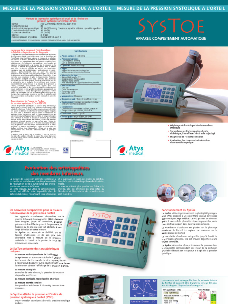 Mesure Systolique à l'Orteil avec SysToe | PDF | Médecine clinique ...