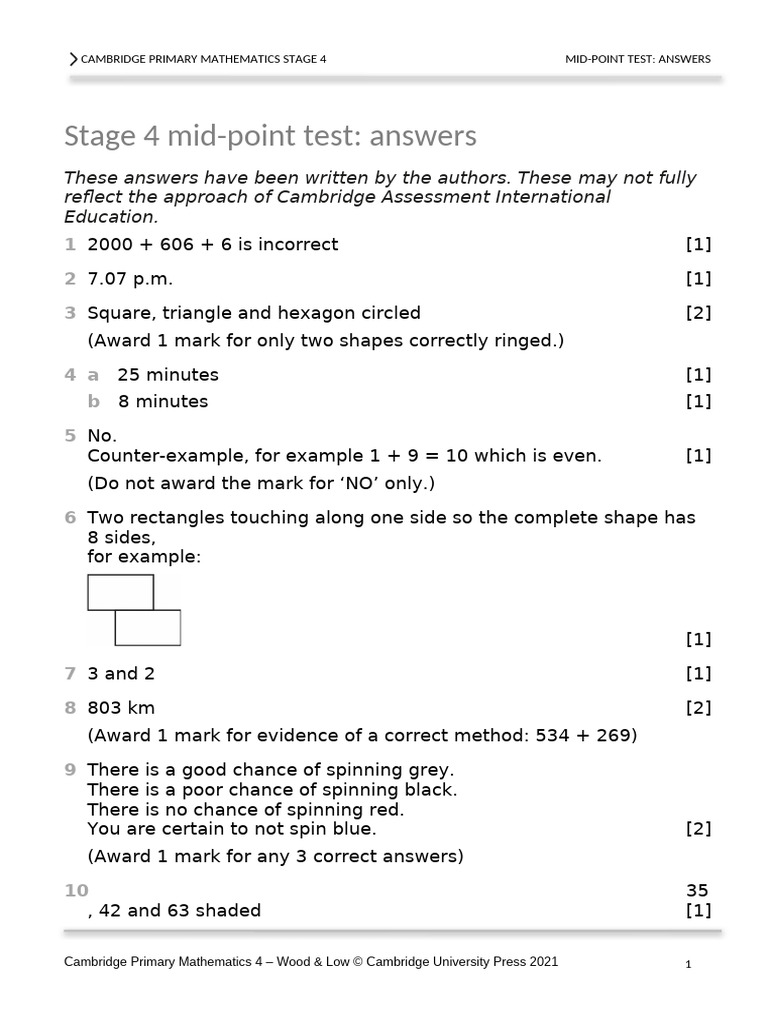 Primary Math Test Answers | PDF | Geometric Shapes | Mathematics