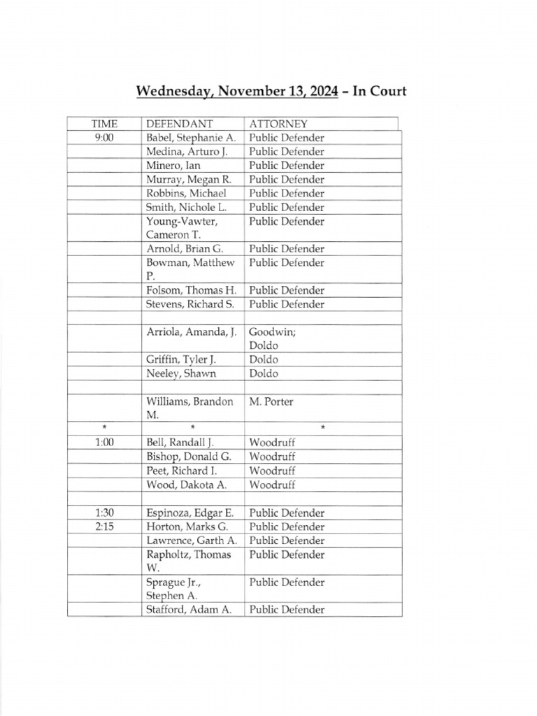 Jefferson County Court Calendar Nov. 13, 2024 | PDF