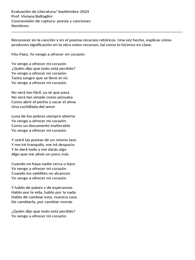 Evaluación de Literatura Poesía 6to B | PDF