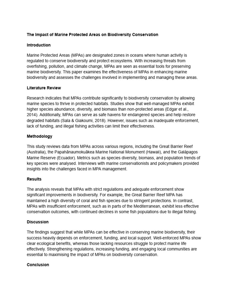 Marine Protected Areas and Biodiversity | PDF | Biodiversity ...