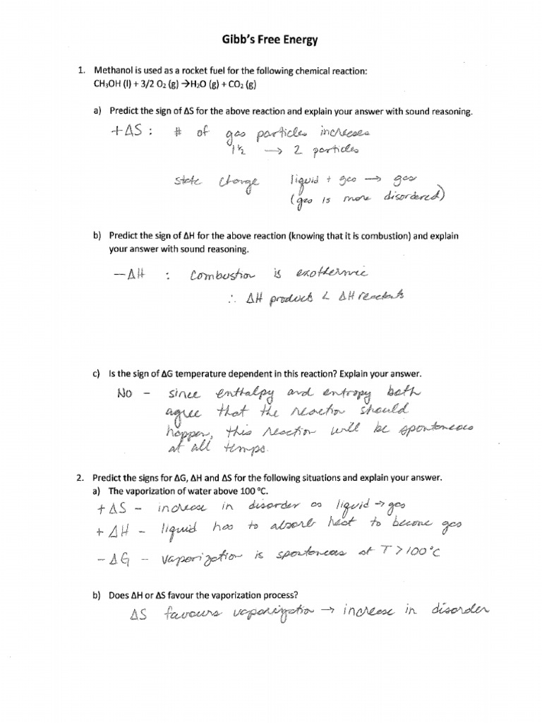 Gibbs Free Energy - Additional Problems Solutions | PDF