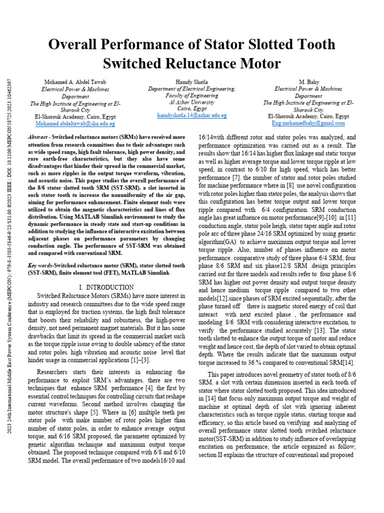 Overall Performance of Stator Slotted Tooth Switched Reluctance Motor ...