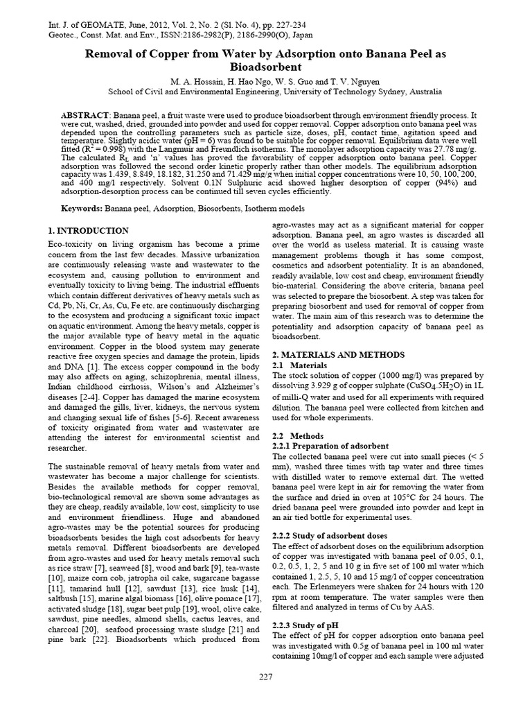 Copper by Banana Peel | PDF | Adsorption | Chemical Substances
