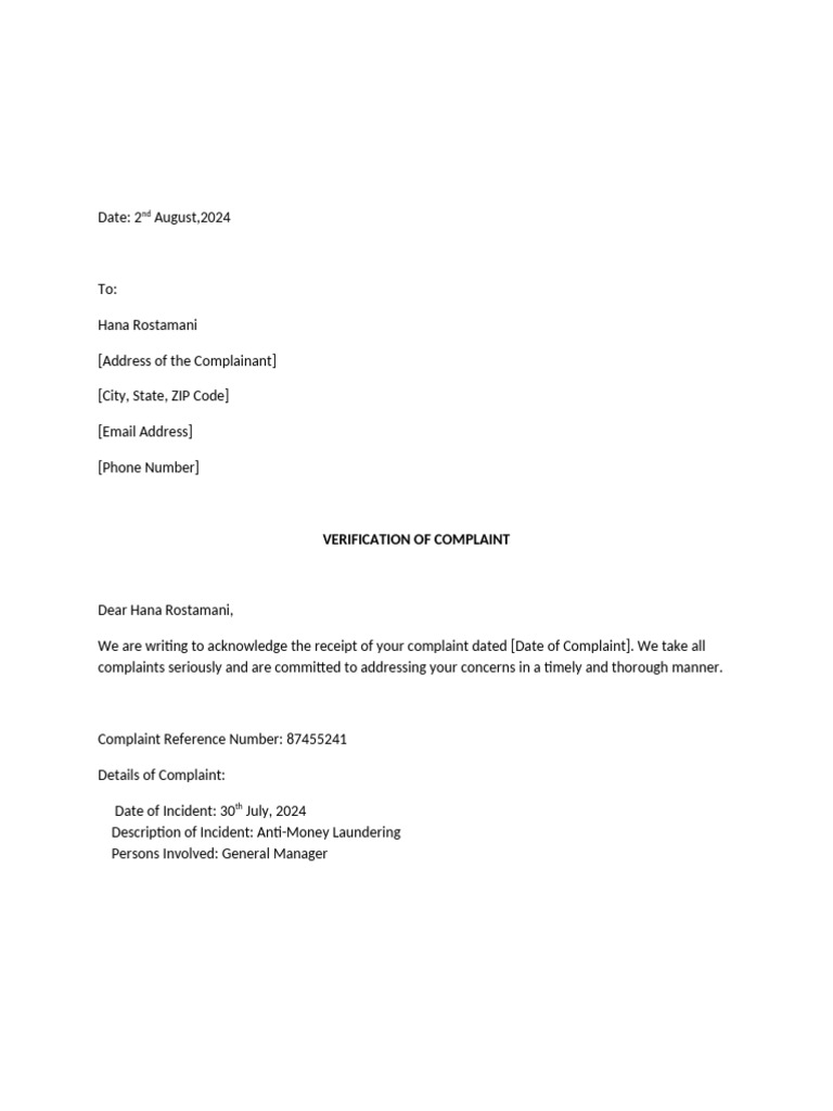 Complaint Verification Notice | PDF | Finance & Money Management ...
